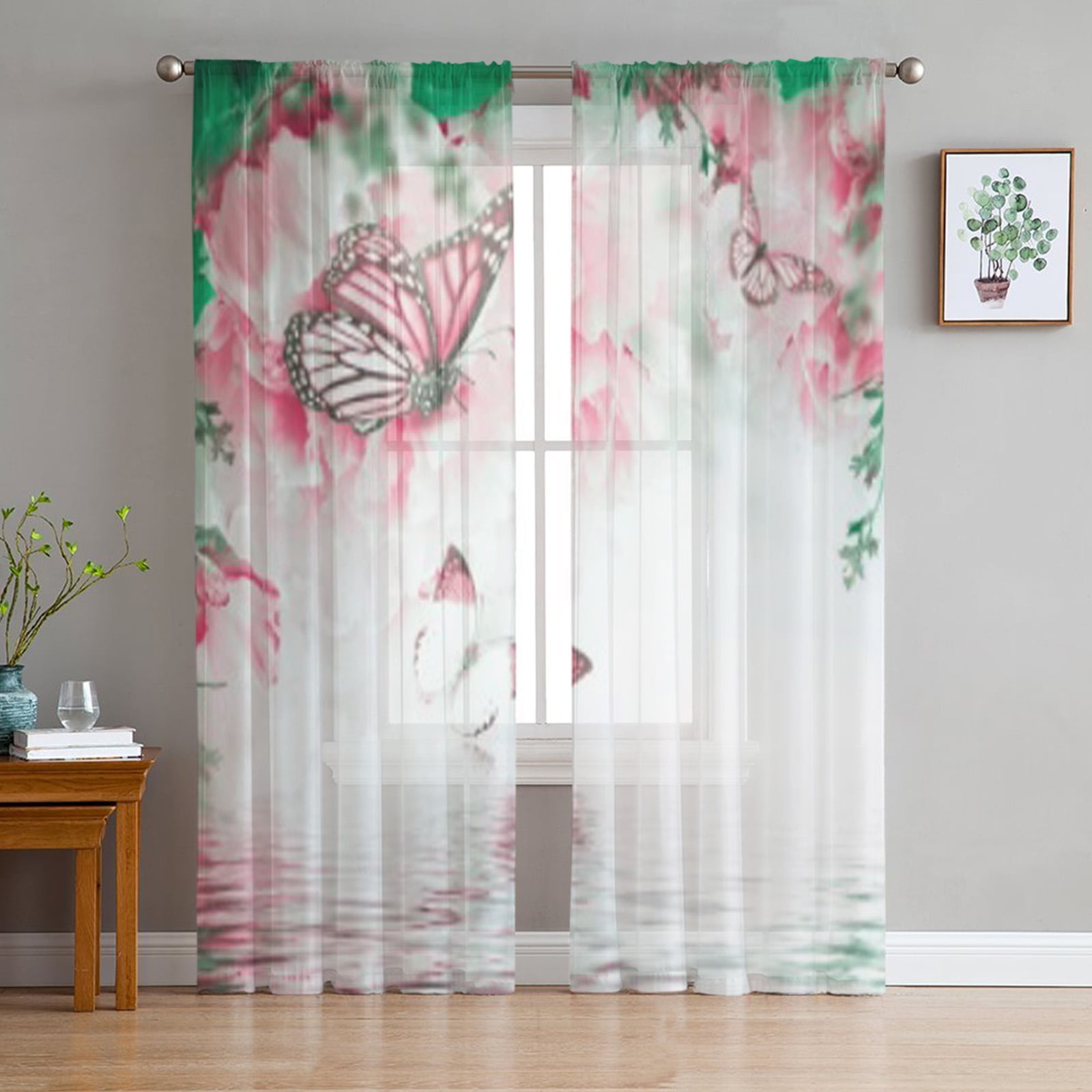 Butterfly Dragonfly Pattern Sheer Curtain for Living Room Bedroom Voile ...