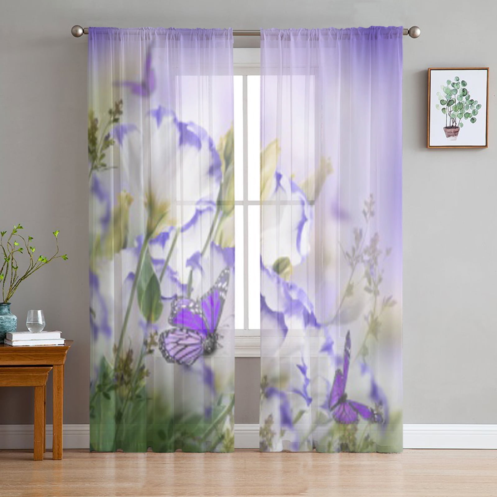 Butterfly Dragonfly Pattern Sheer Curtain for Living Room Bedroom Voile ...