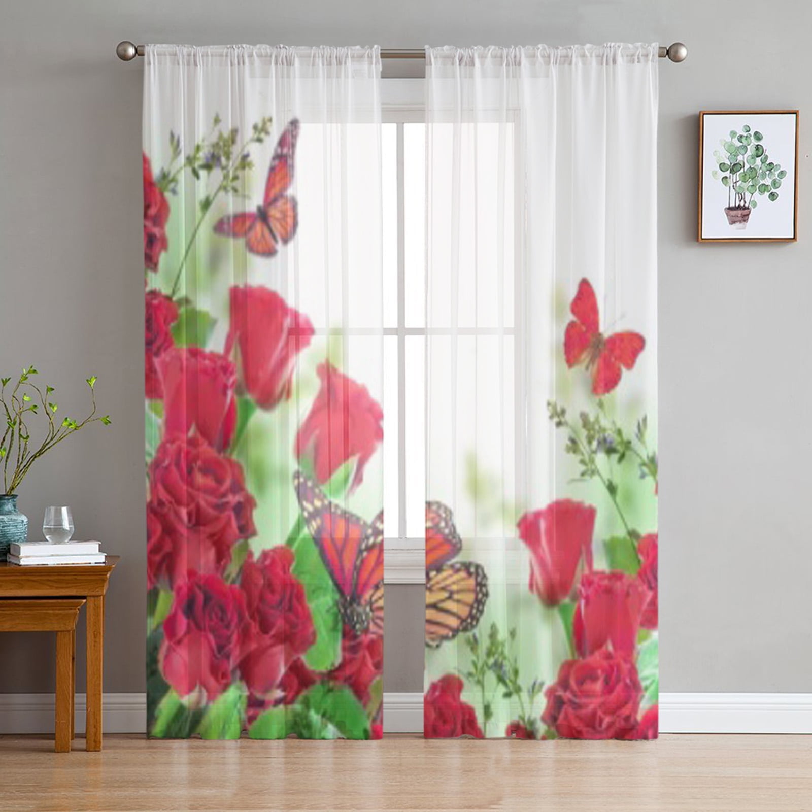 Butterfly Dragonfly Pattern Sheer Curtain for Living Room Bedroom Voile ...
