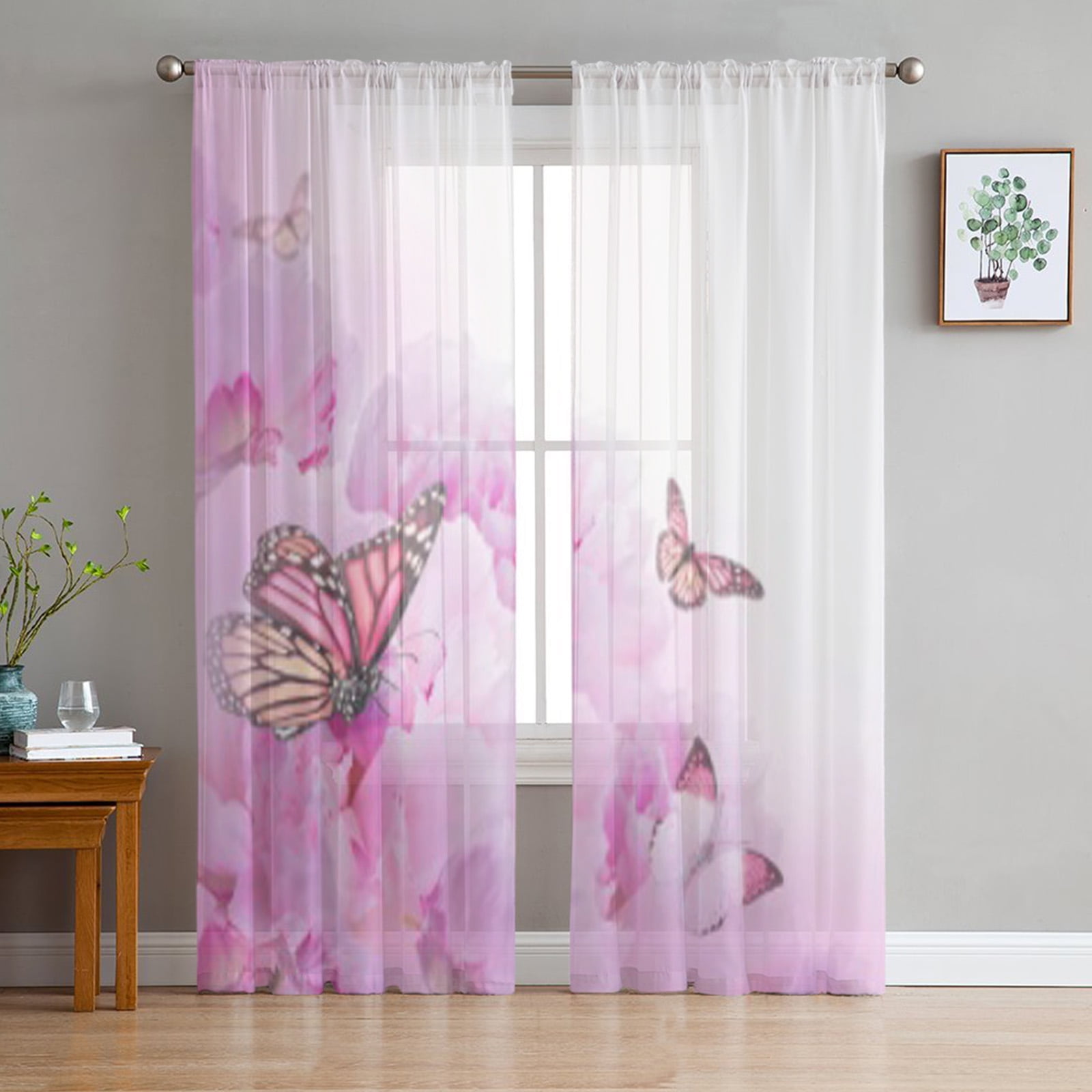 Butterfly Dragonfly Pattern Sheer Curtain for Living Room Bedroom Voile ...