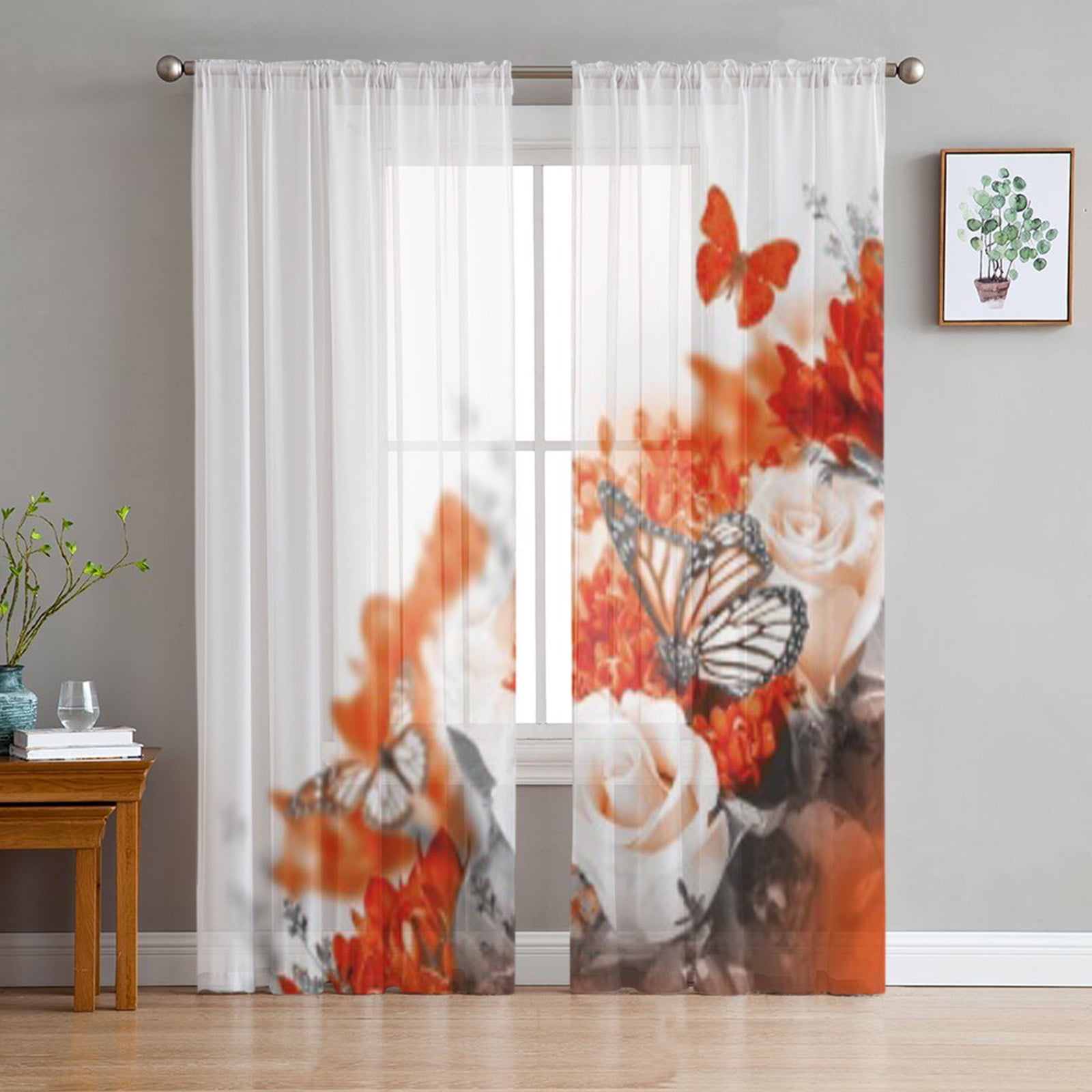 Butterfly Dragonfly Pattern Sheer Curtain for Living Room Bedroom Voile ...