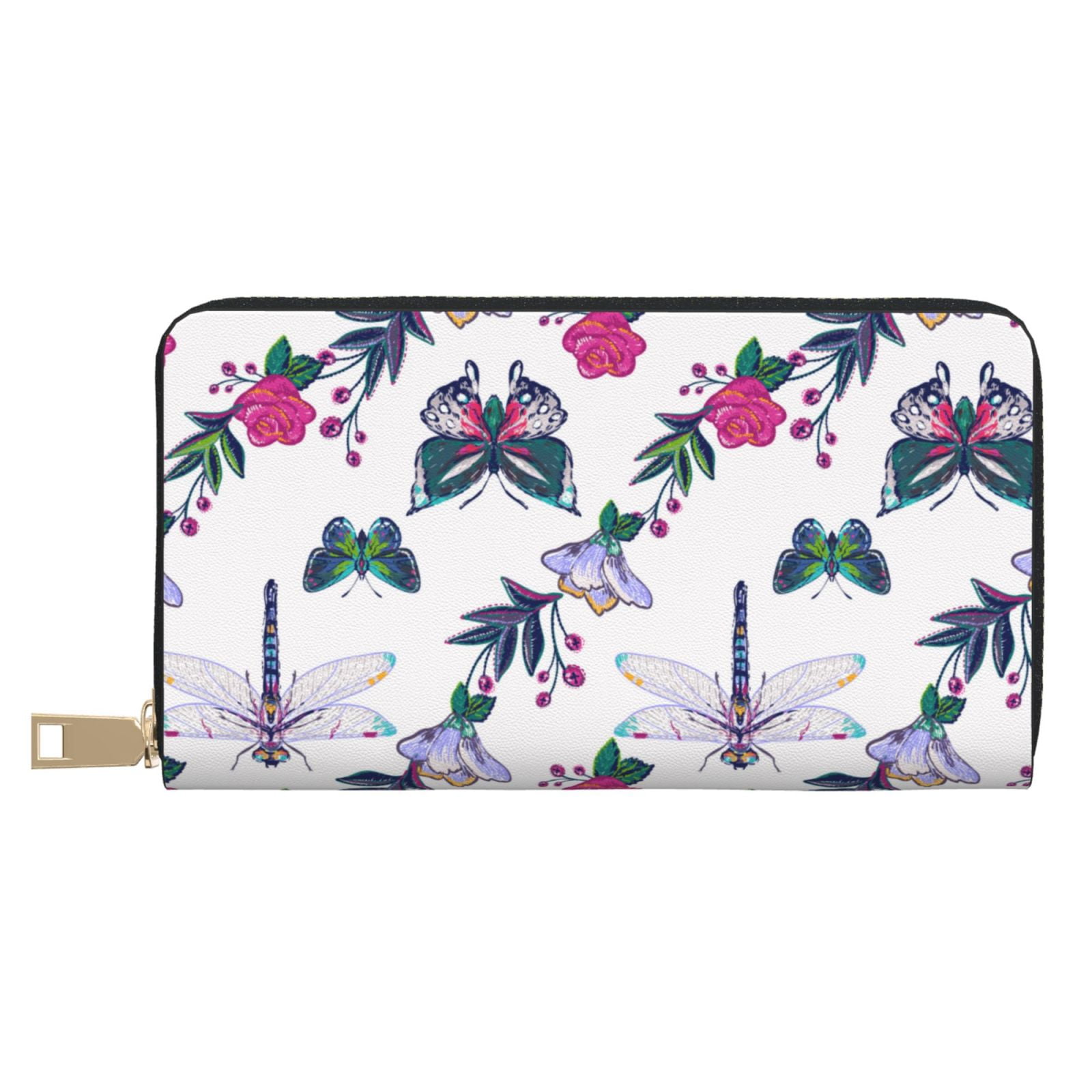 Butterfly Dragonfly Plants Wallet Women, Leather Bifold Multi Card ...
