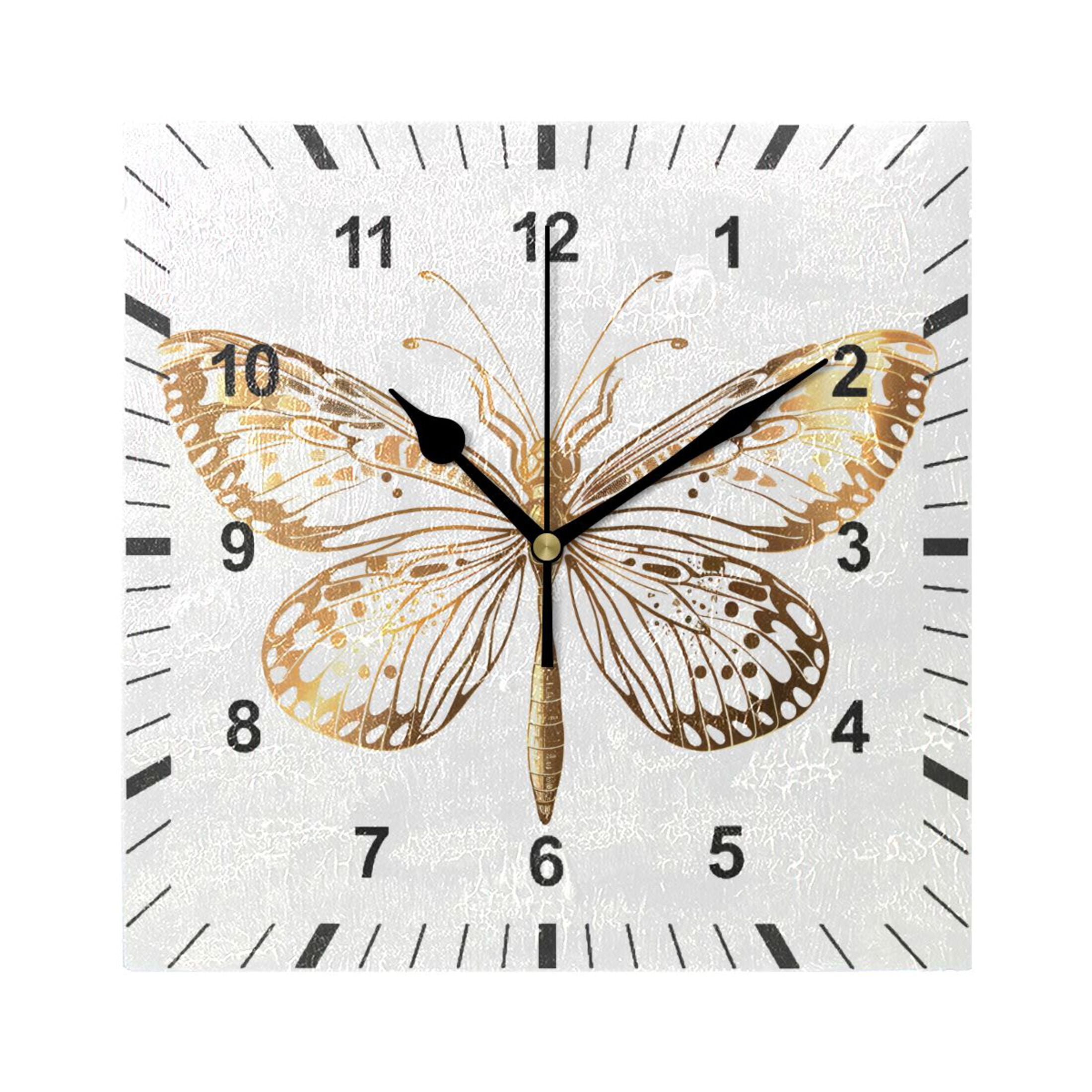 Butterfly Dragonfly Wall Clock Battery Operated Silent Non-Ticking ...