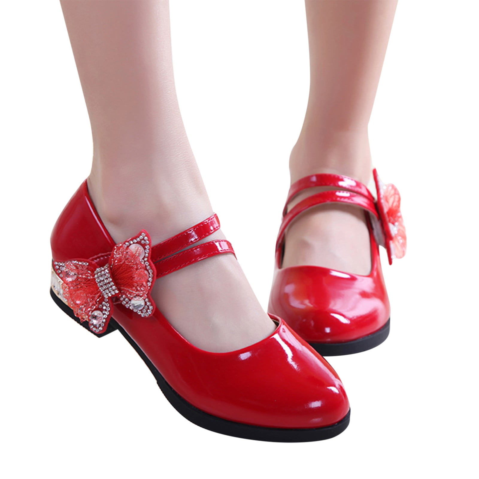 Butterfly Dress Shoes for Girls Sparkly Rhinestones Leather Low Heels ...