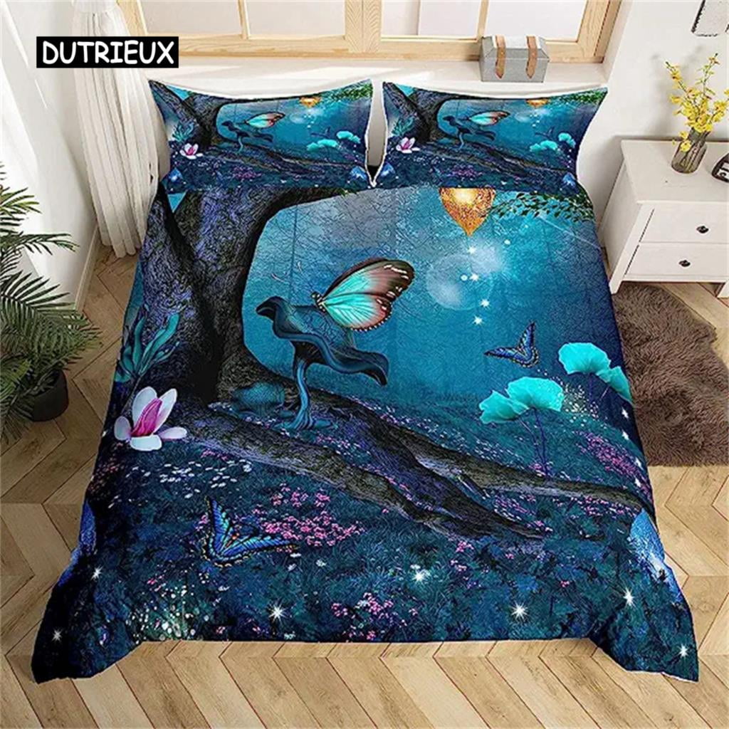 Butterfly Duvet Cover Fantasy Dream Enchanted Forest Theme Bedding Set ...
