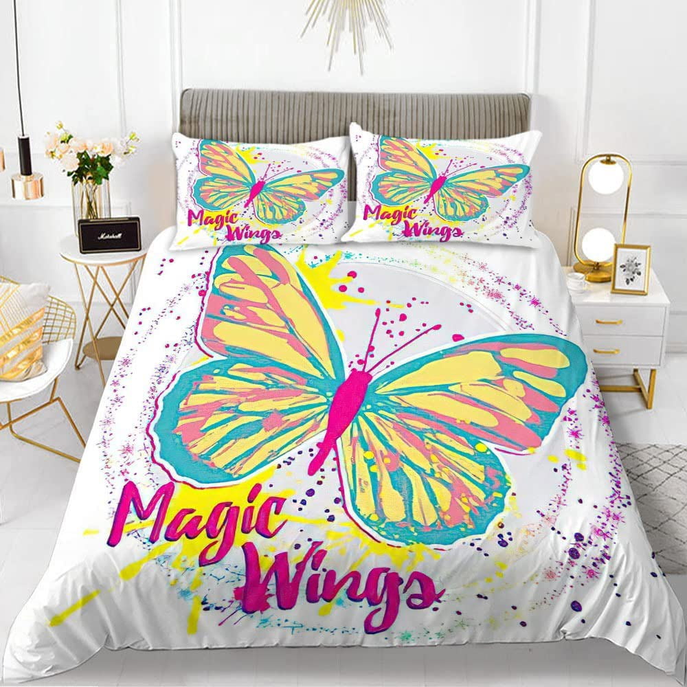 Butterfly Duvet Cover King Size Reversible Pink Butterflies Flowers ...