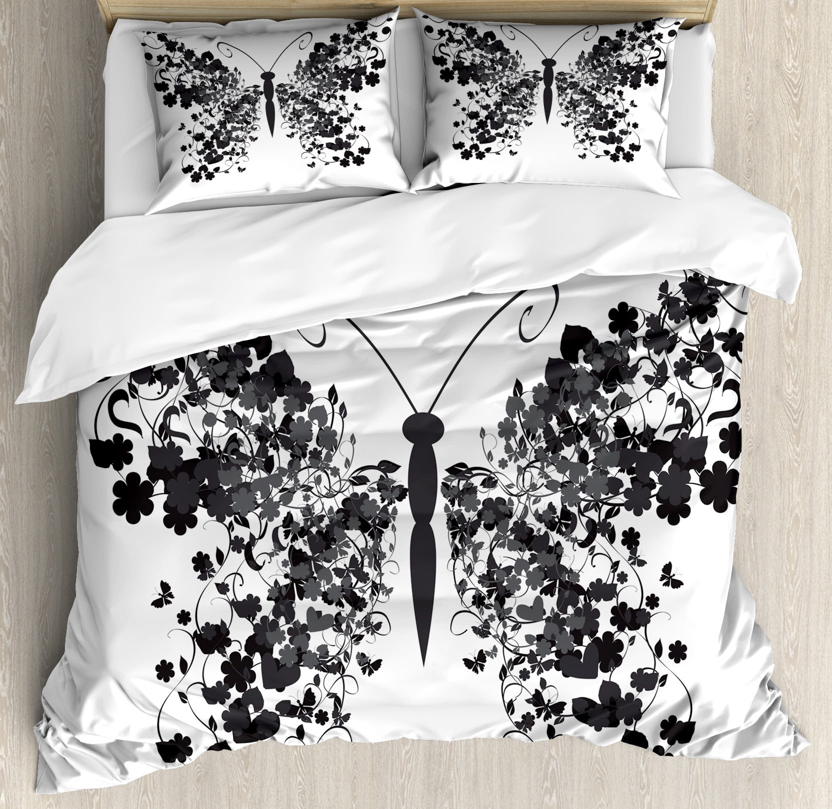 Butterfly Duvet Cover Set, Abstract Insect Graphic with Leafy Wings in ...