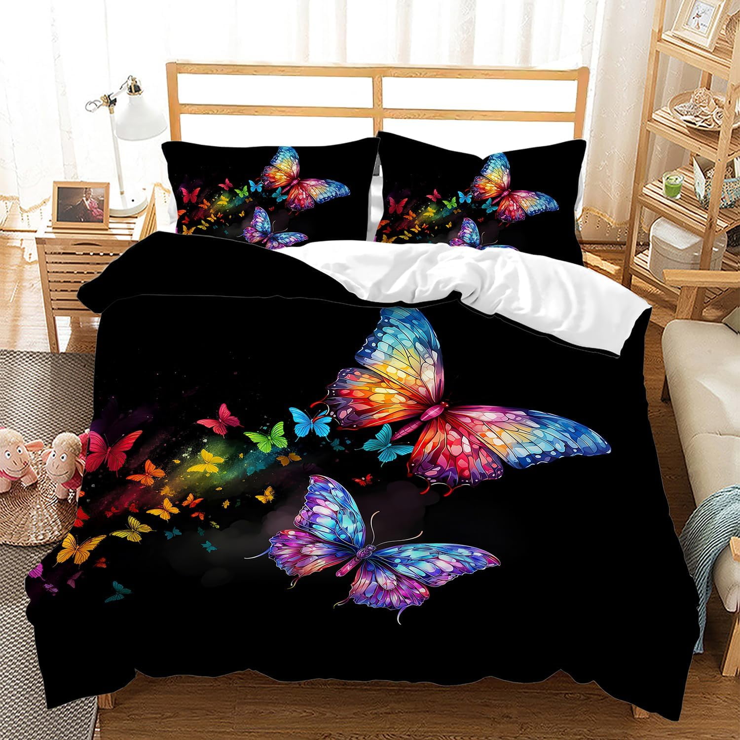 Butterfly Duvet Cover Set, Colorful Butterfly Bedding Set for Girls ...