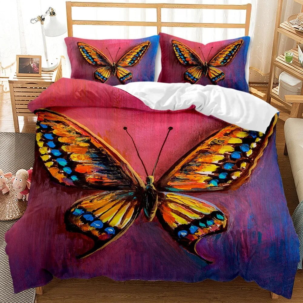 Butterfly Duvet Cover Set Cute Glowing Butterfly Animal Theme Bedding ...