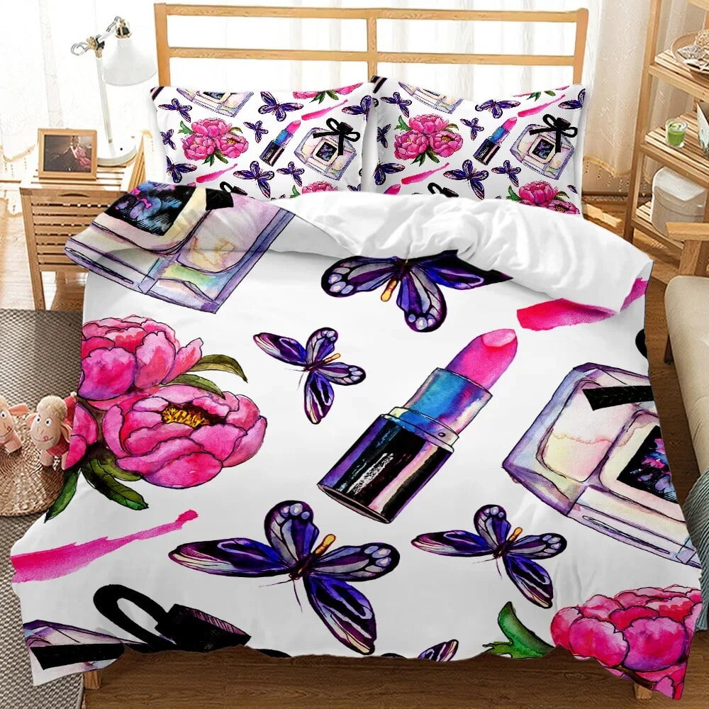 Butterfly Duvet Cover Set Cute Glowing Butterfly Animal Theme Bedding ...