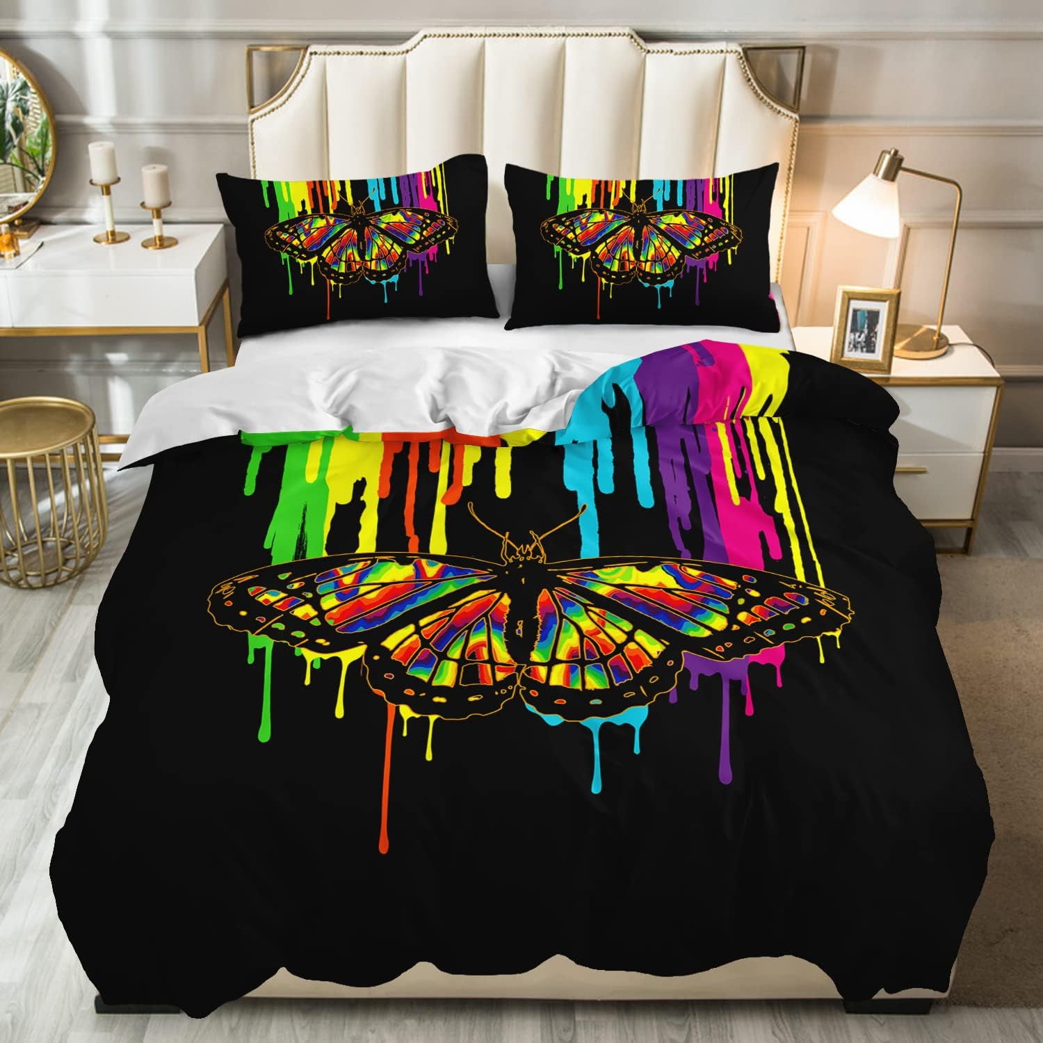 Butterfly Duvet Cover Set for Kids Black and White Butterfly Skull ...