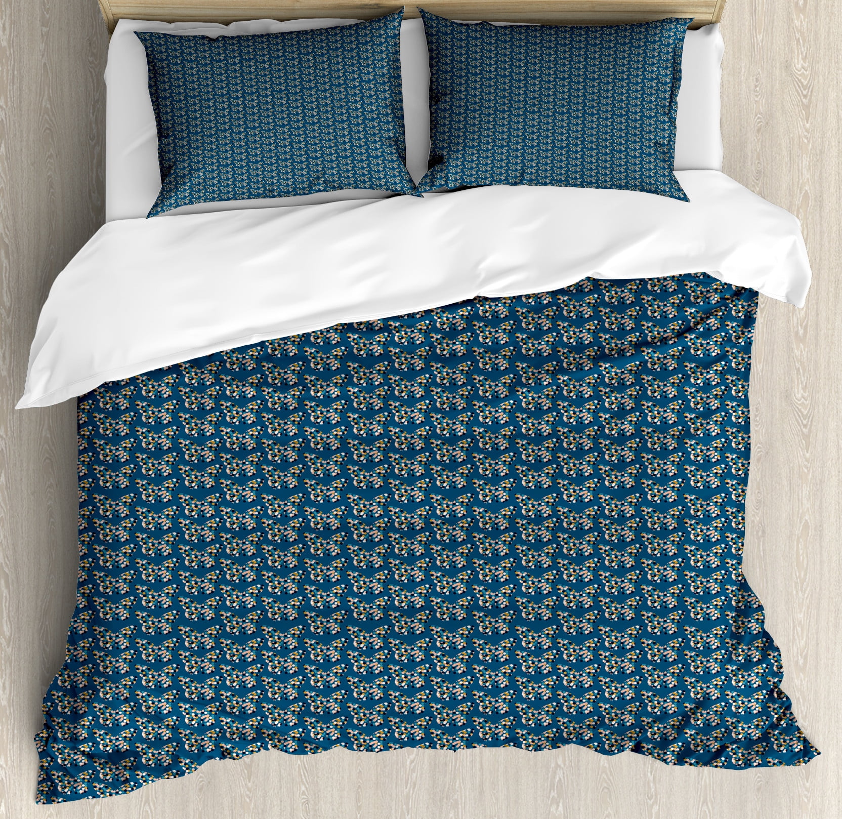 Butterfly Duvet Cover Set, Minimalistic Design Retro Layout of Polka ...
