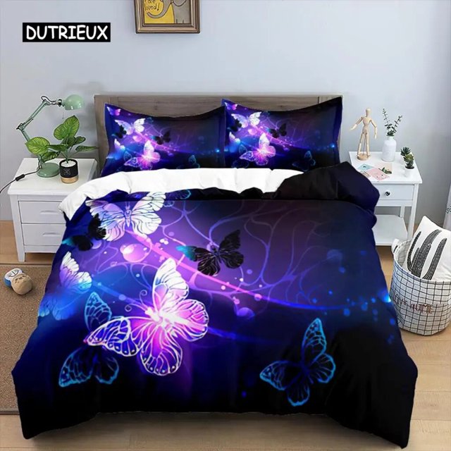 Butterfly Duvet Cover Set Polyester 3D Purple Butterfly Bedding Set ...