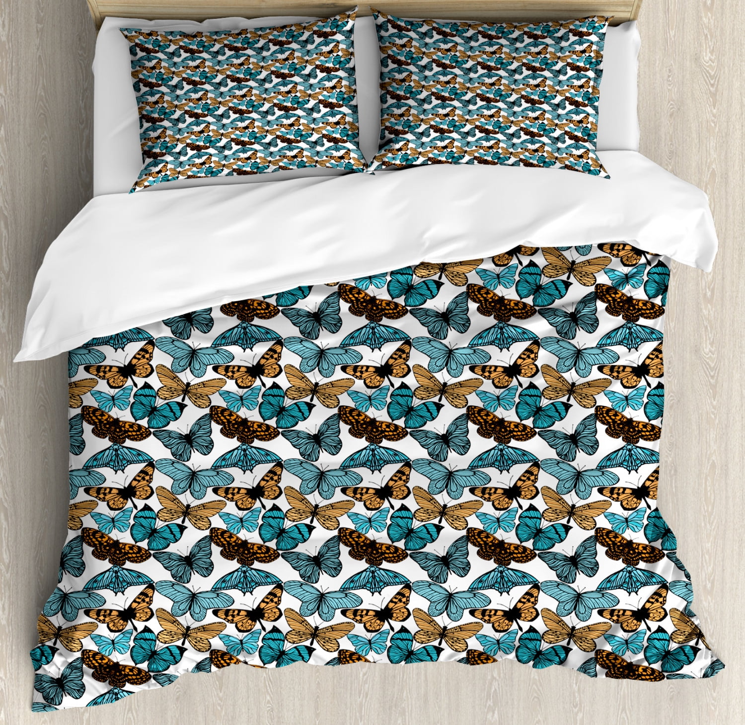 Butterfly Duvet Cover Set Queen Size, Detailed Vintage Flying Insects ...