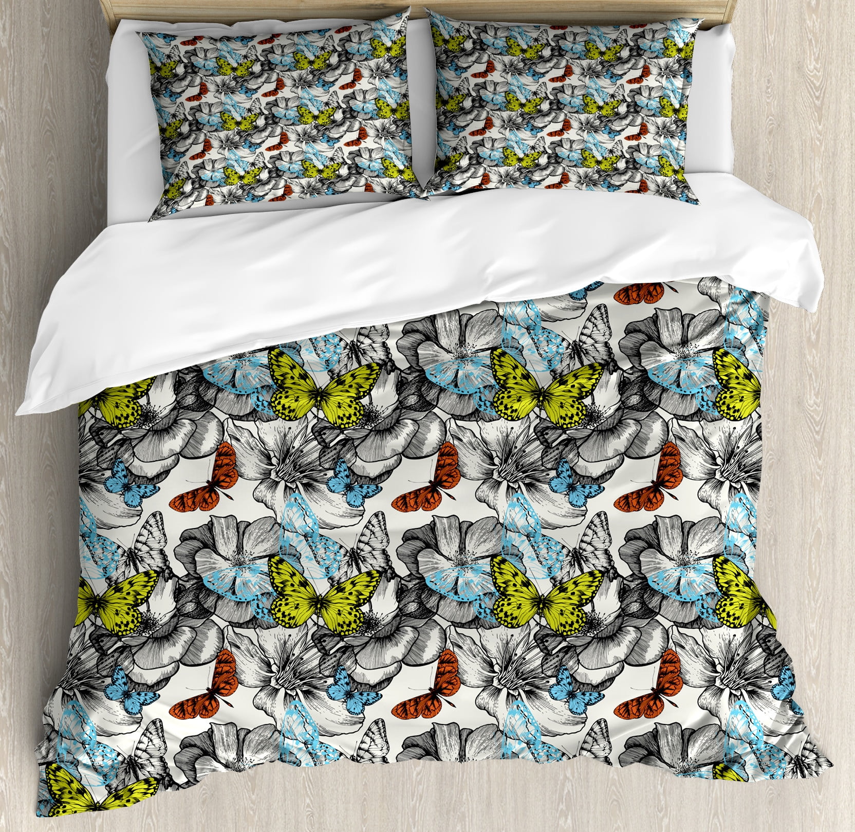 Butterfly Duvet Cover Set, Repetitive Abstract Moth Insects in Vintage ...