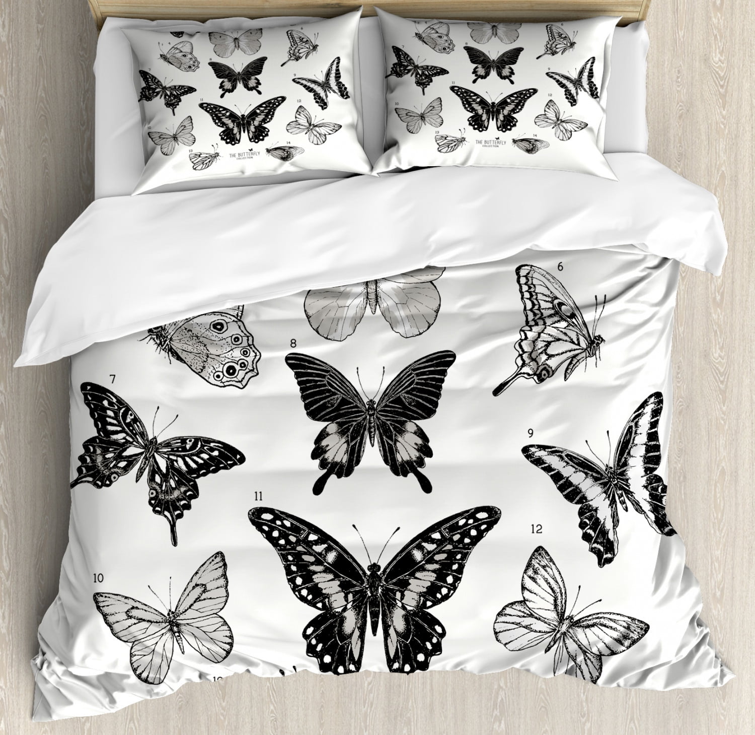 Butterfly Duvet Cover Set, Spring Arrangement of Hand Drawn Butterflies ...