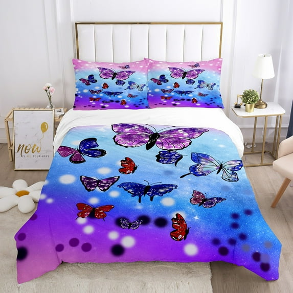 Butterfly Duvet Cover Set Twin Size,Flowers Print Bedding Set,Butterfly ...