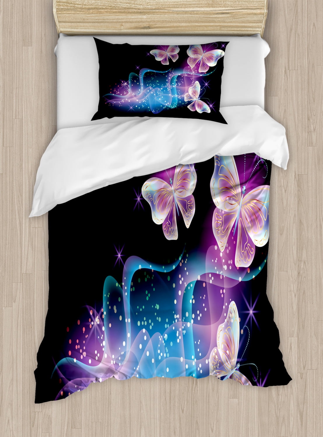 Butterfly Duvet Cover Set Twin Size, Magical Butterflies Flying and ...