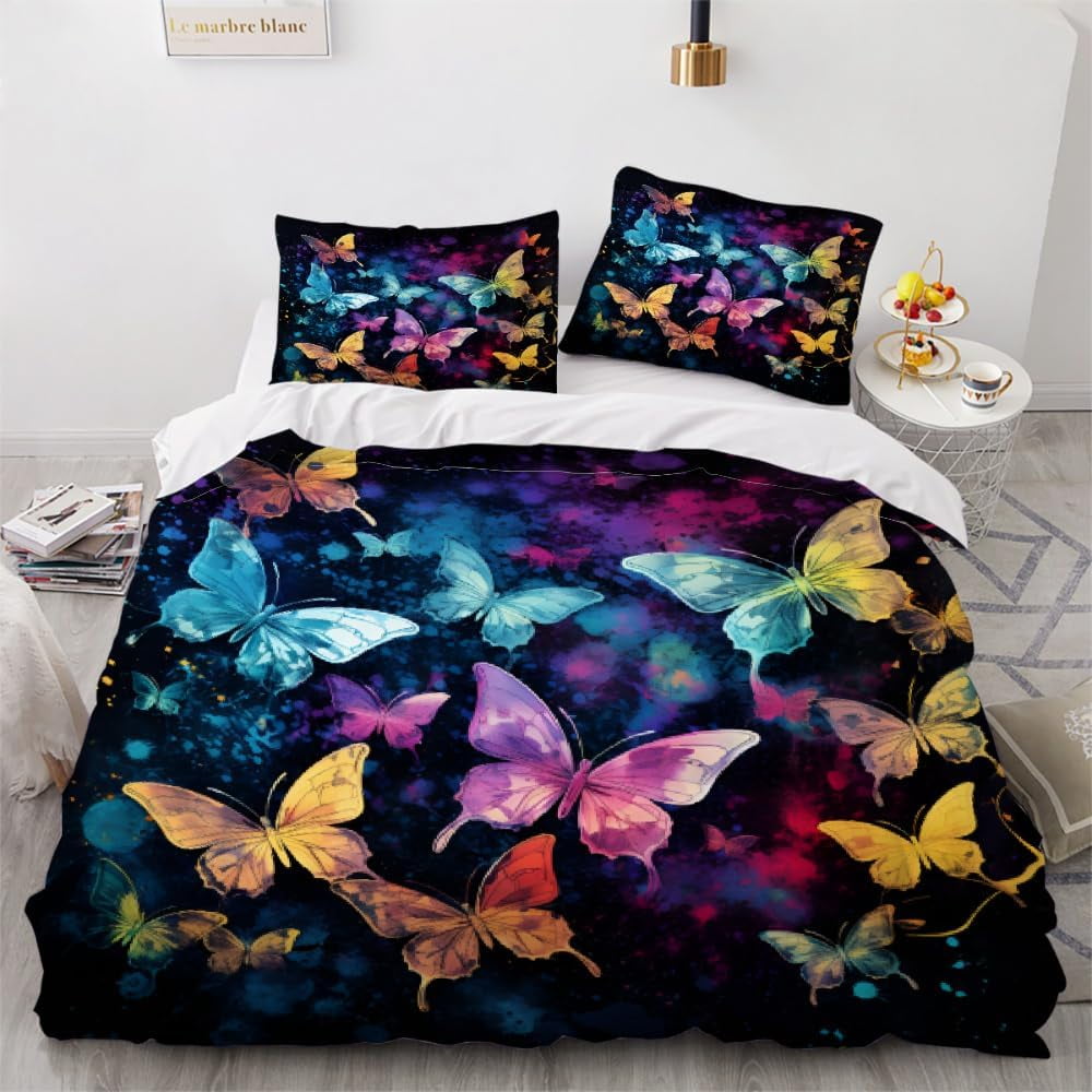 Butterfly Duvet Cover Sets, Colorful Butterflies Soft Microfiber ...