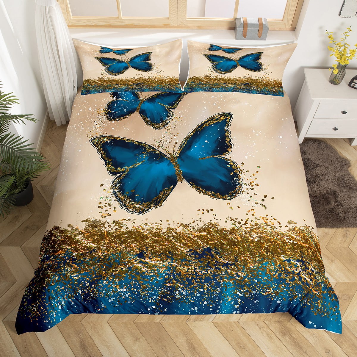 Butterfly Duvet Cover for Women Gift,Brown Blue Marble Bedding Set ...