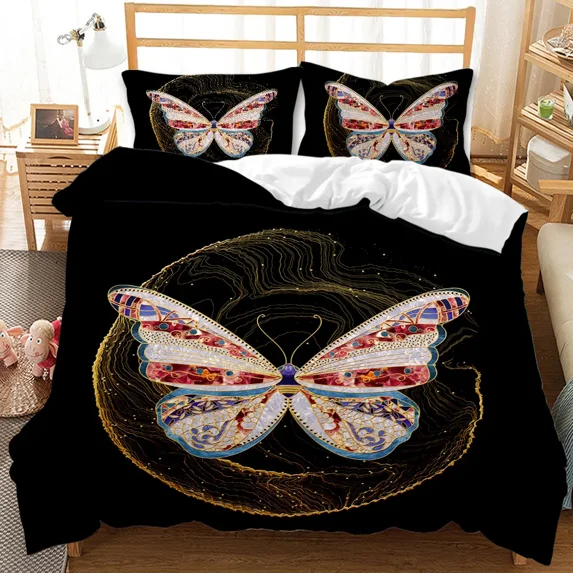 Butterfly Duvet Cover Women Spring Blue Golden Butterfly Bedding Set ...