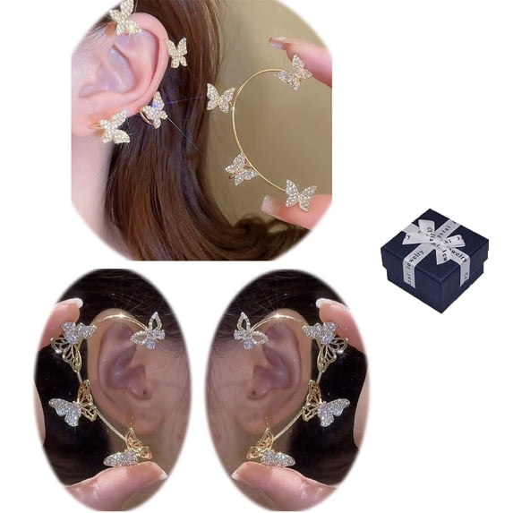 Butterfly Ear Cuff Earrings for Women,Butterfly Tassel Style Zircon ...
