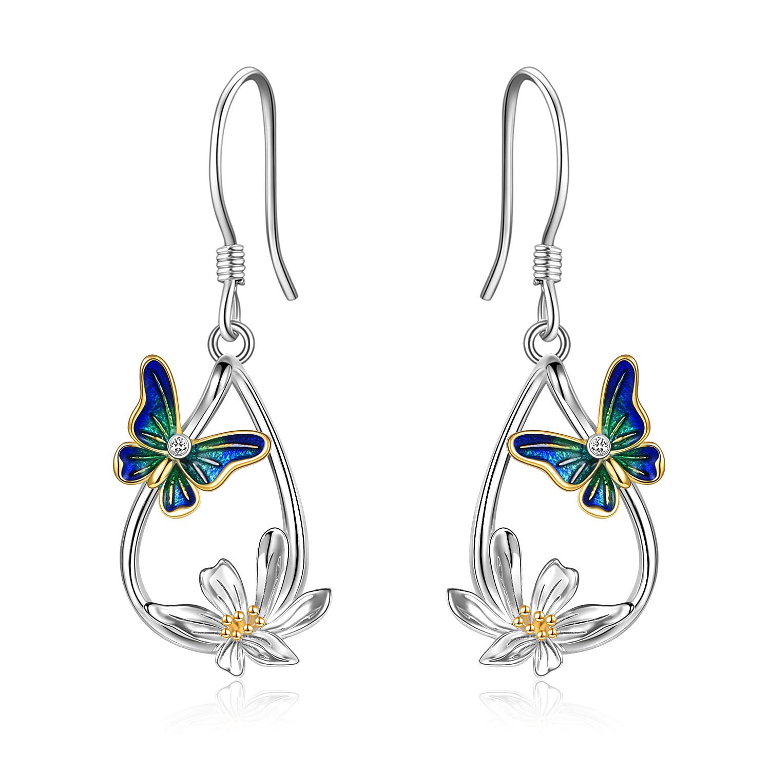 Butterfly Earrings for Women 925 Sterling Silver Daisy Flower Dangle ...
