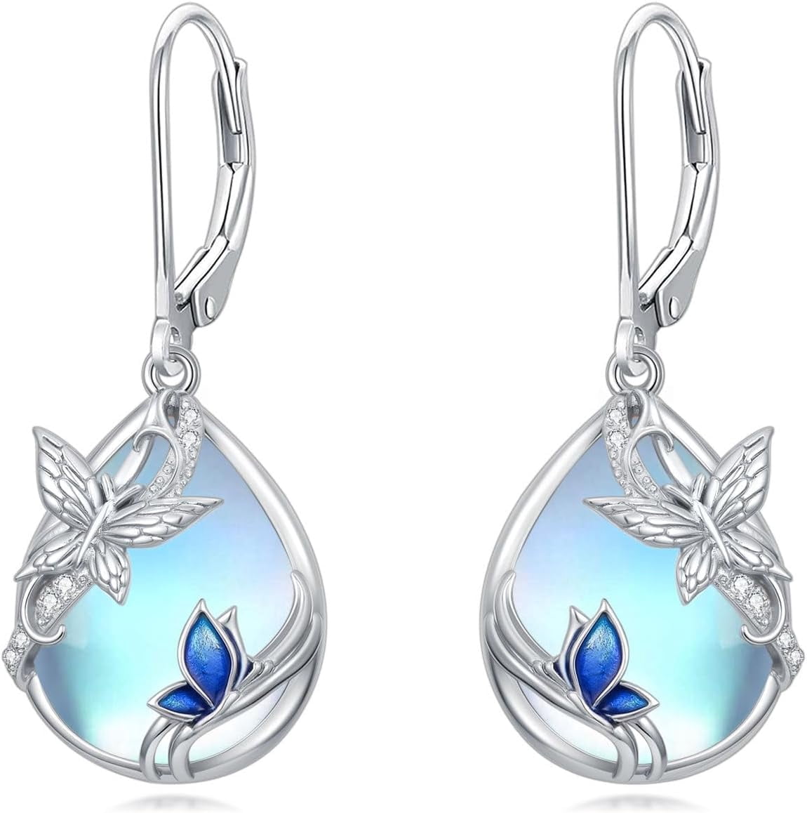 Butterfly Earrings for Women 925 Sterling Silver Moonstone Leverback ...