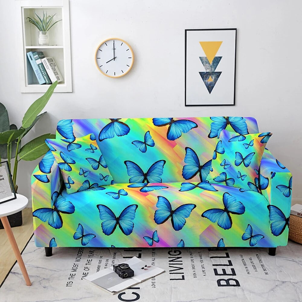 Butterfly Elastic Sofa Cover Couch Cover Floral Stretchable Sofa Cover ...