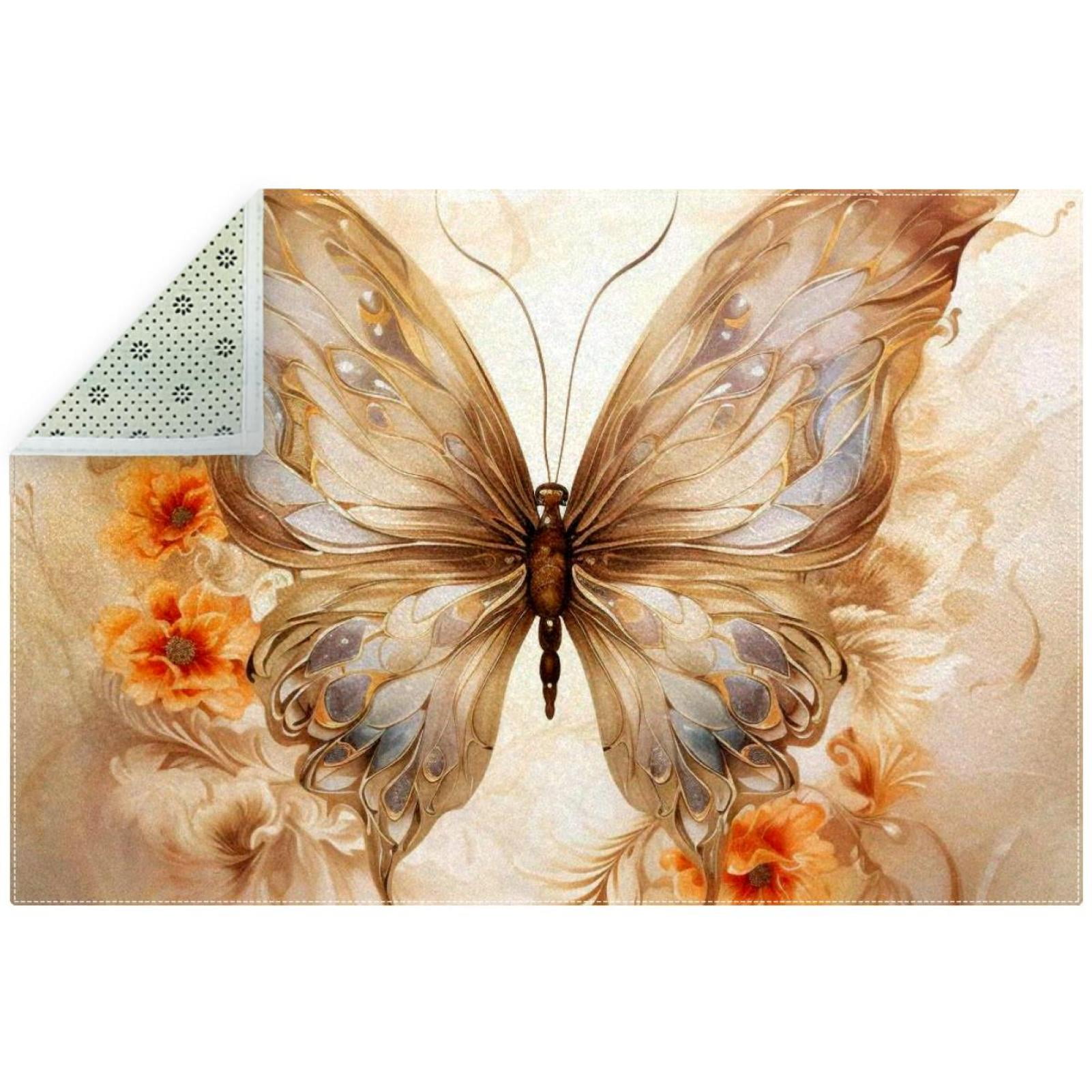 Butterfly Elegant Gray Polyester Area Rug with Right-Angle Design for ...