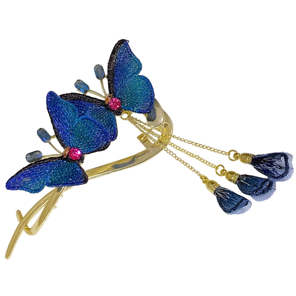 FUEENIRVA 1Pack Blue Alloy Fabric Butterfly Shape Hair Clip Women ...