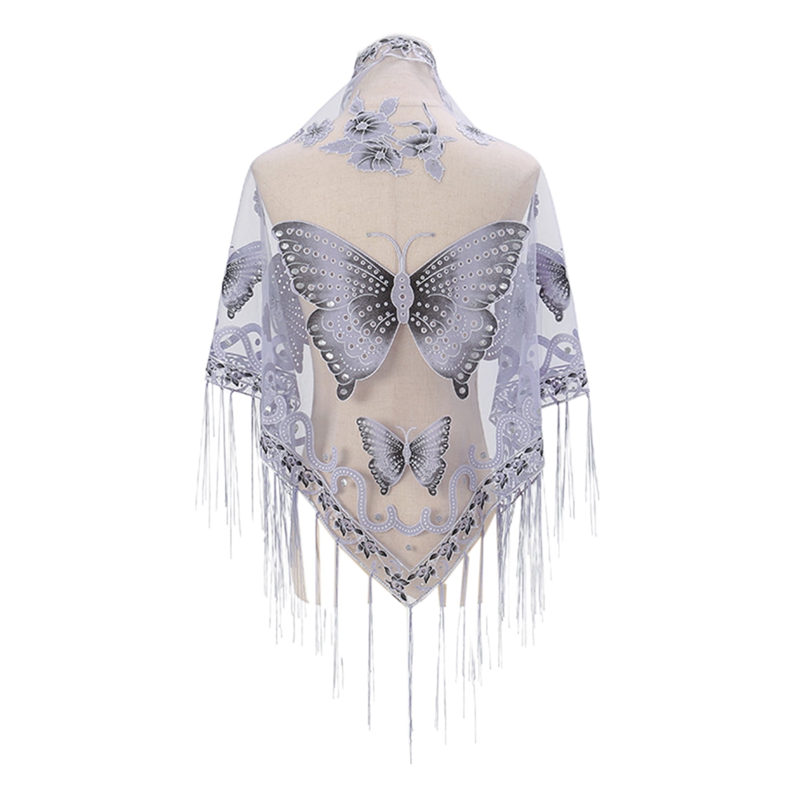 Butterfly Embroidered Shawl Lace Tulle Scarf Formal Shawls And Wrap For ...