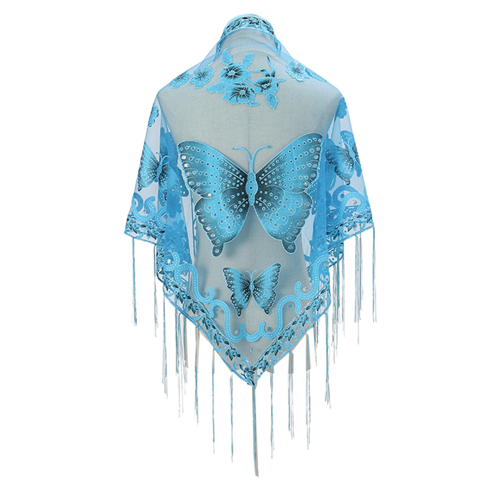 Butterfly Embroidered Shawl Lace Tulle Scarf Formal Shawls And Wrap For ...