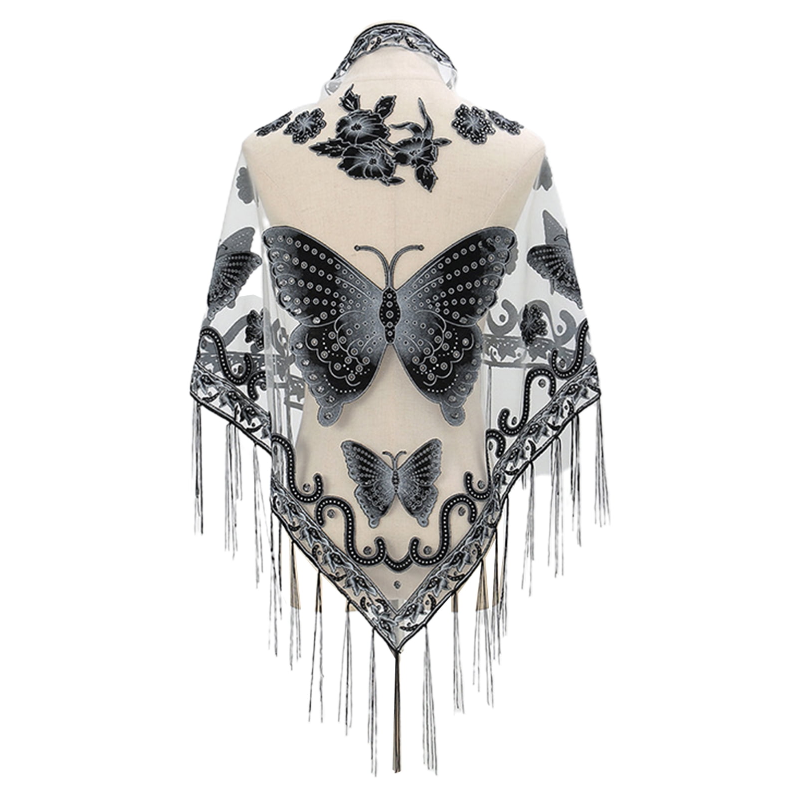 Butterfly Embroidered Shawl Lace Tulle Scarf Formal Shawls And Wrap For ...