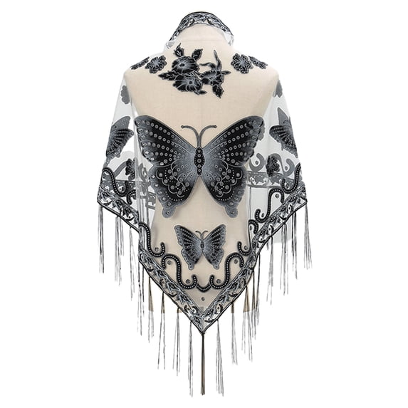 Butterfly Embroidered Shawl Lace Tulle Scarf Formal Shawls And Wrap For ...