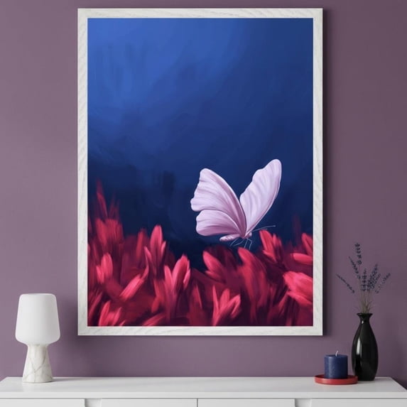 Butterfly Ethereal Lavender Navy Blue Background Red Floral Fantasy ...