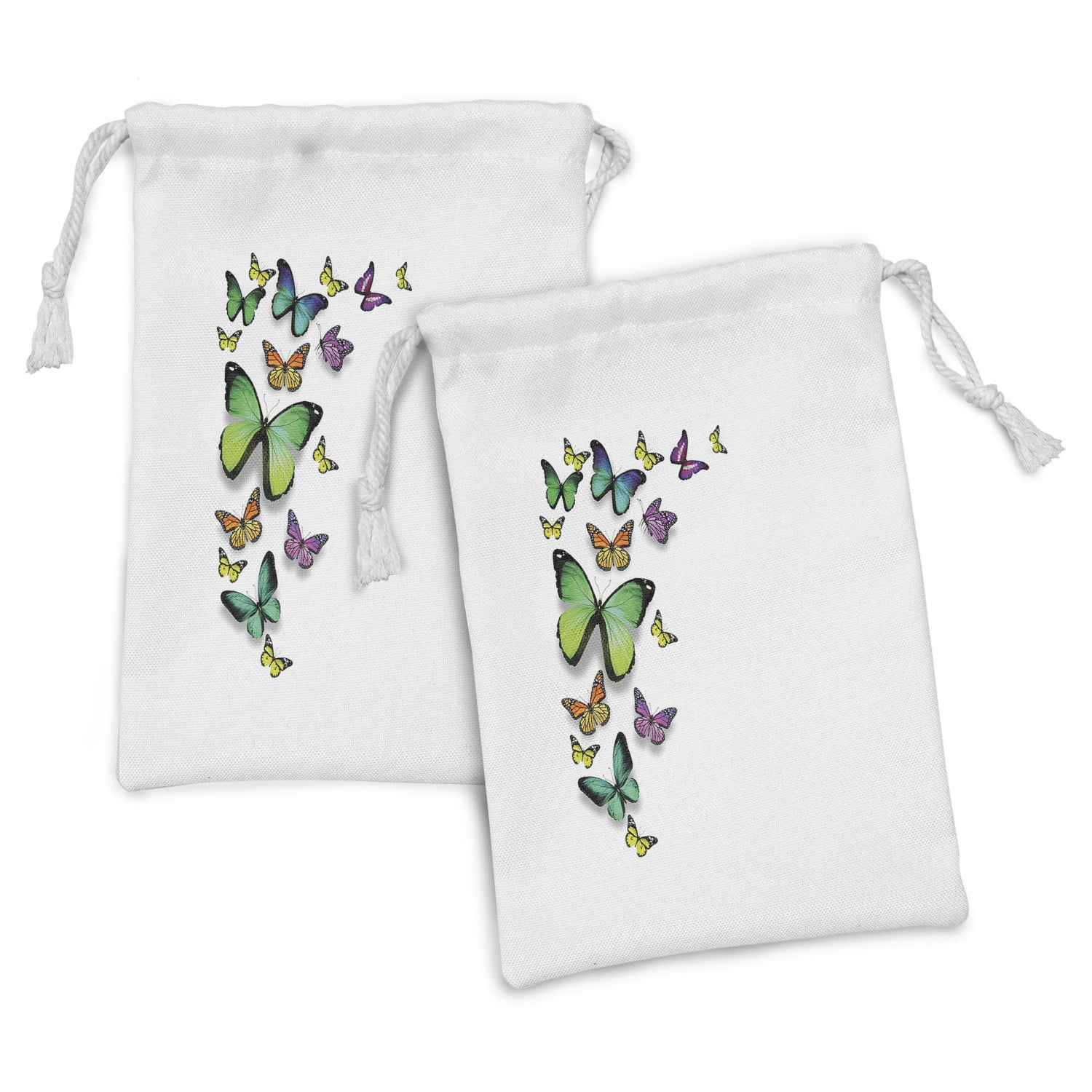 Butterfly Fabric Pouch Set of 2, Different Size Butterflies on Plain ...