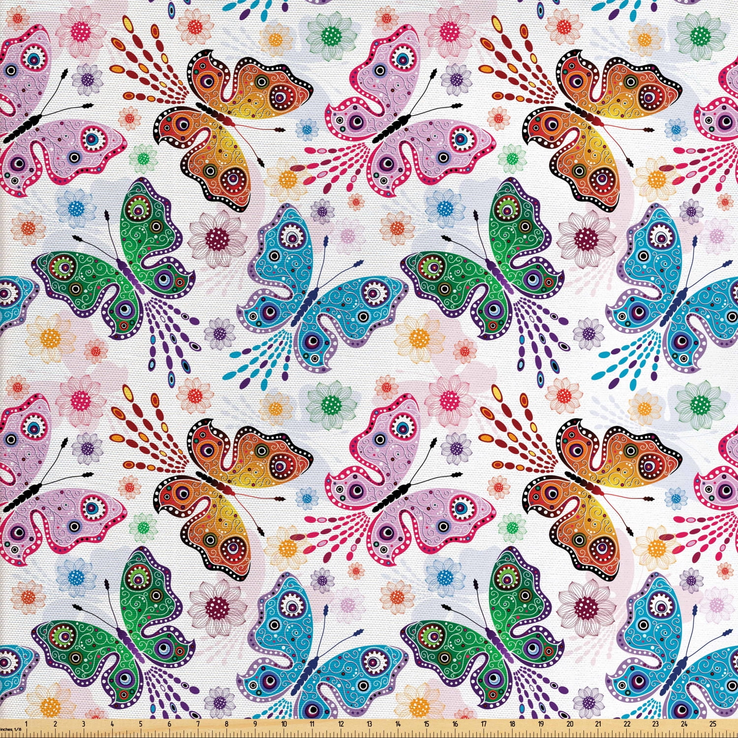 Ambesonne Butterfly Fabric by the Yard Upholstery, Floral Vibrant ...