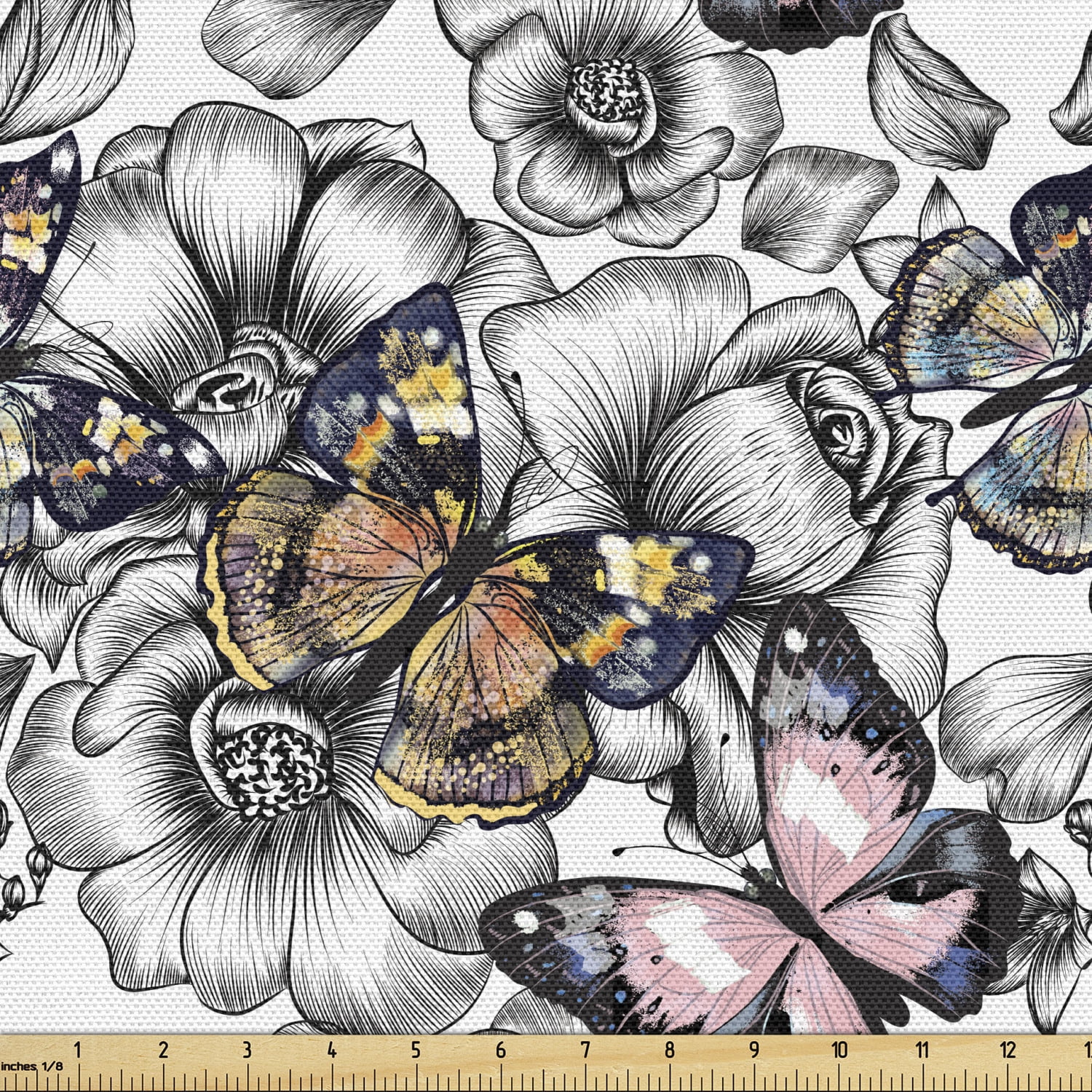Ambesonne Floral Fabric by the Yard Upholstery, Monarch Butterfly Retro ...