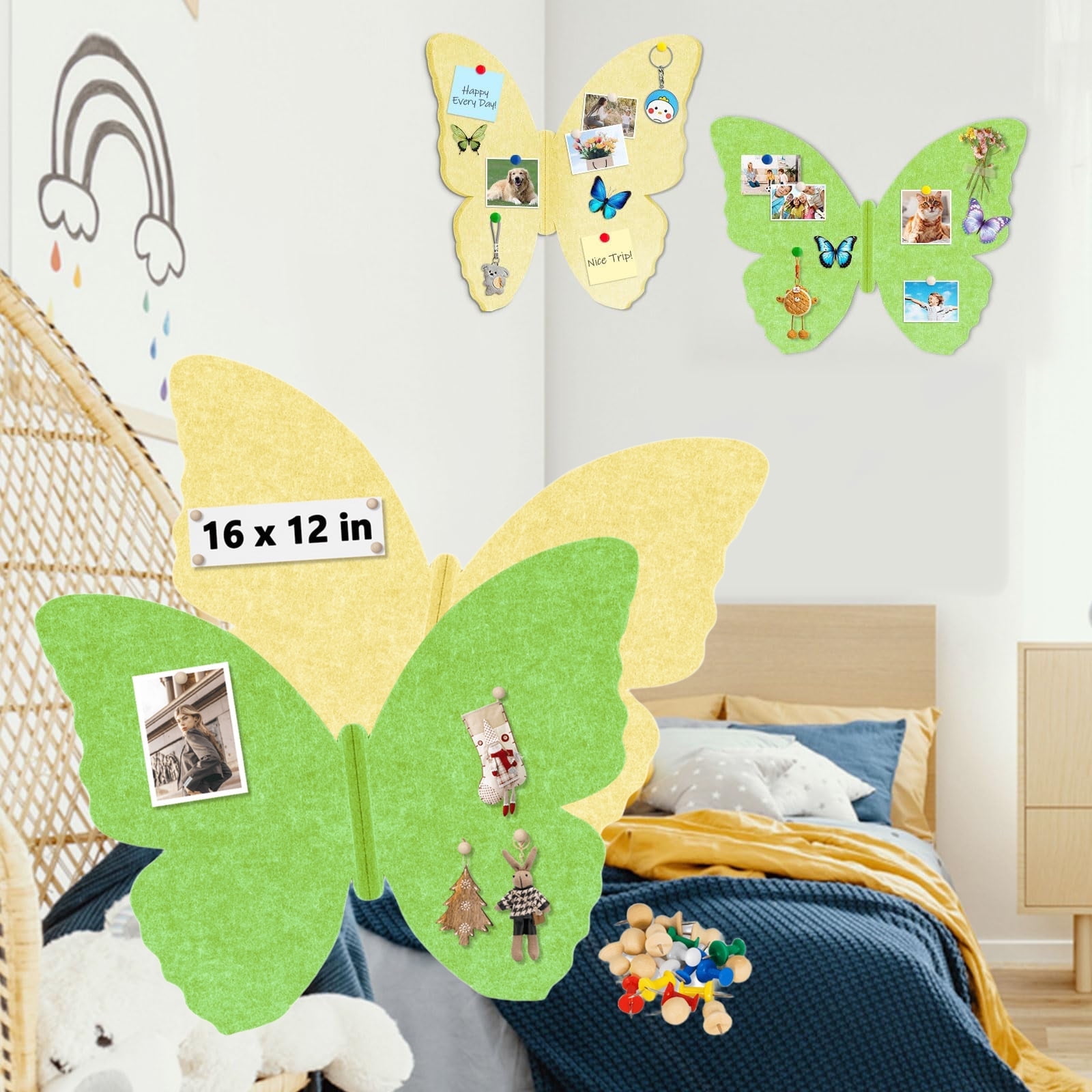 2 Pack Butterfly Cork Board Felt Board for Walls, 16" x 12" Self-Adhesive Bulletin Boards for ...