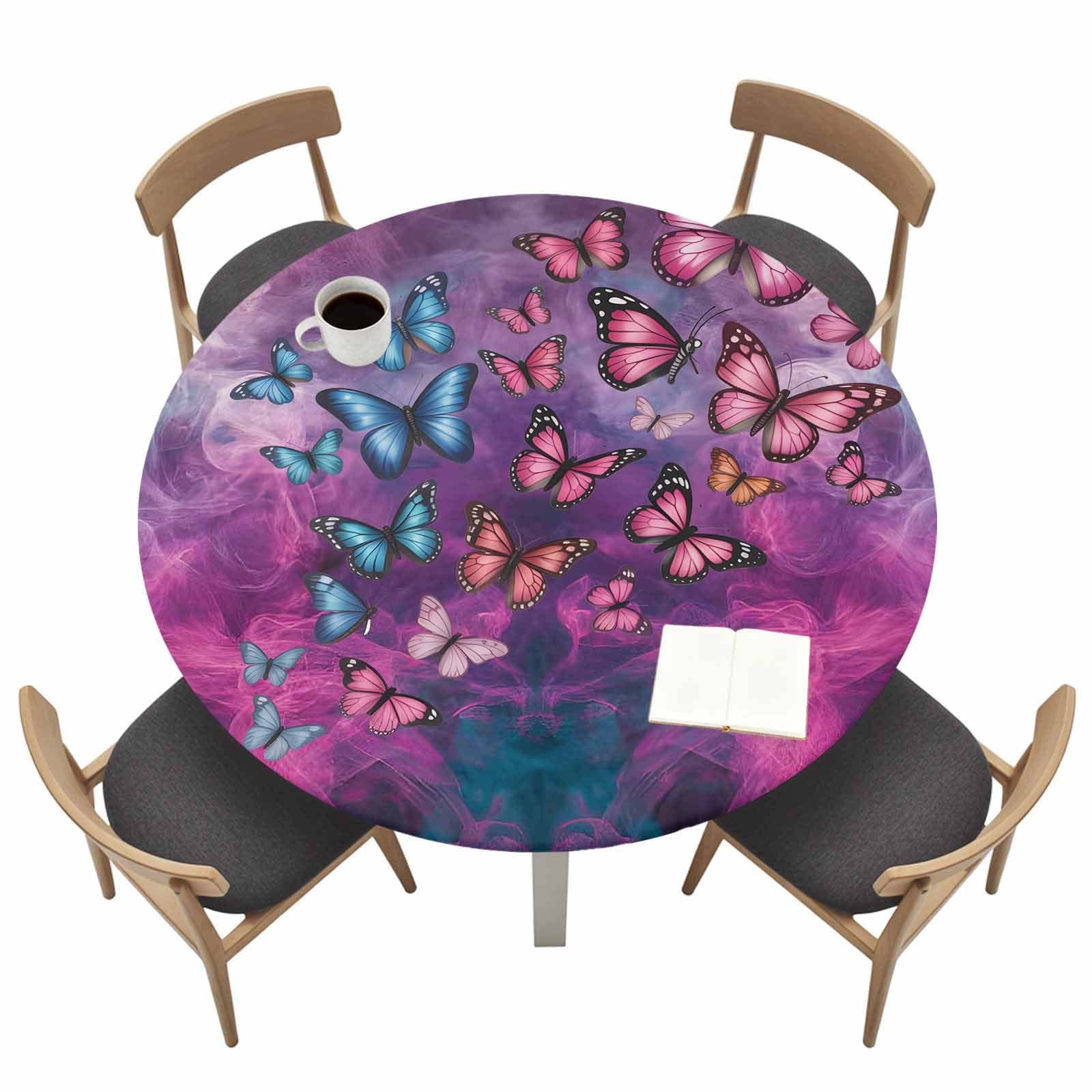 Butterfly Fitted Tablecloth with Elastic Edged, Round Table Cloth for ...