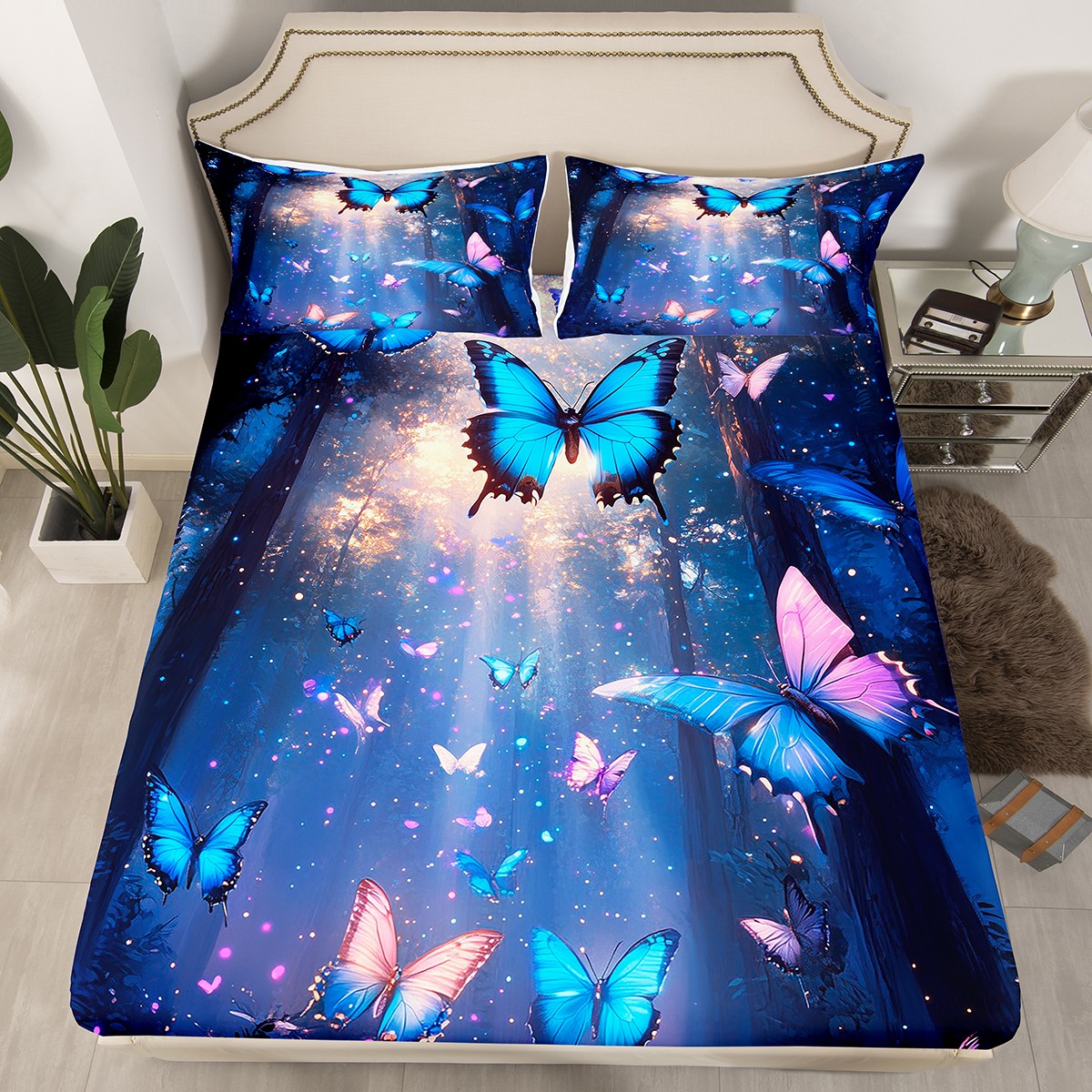 Butterfly Fitted Sheet Dreamy Butterflies Bed Sheets,Watercolor Beetles ...