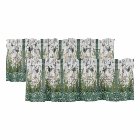 Butterfly Floral 2 Panels Kitchen Valance, Retro Dragonfly Butterfly ...