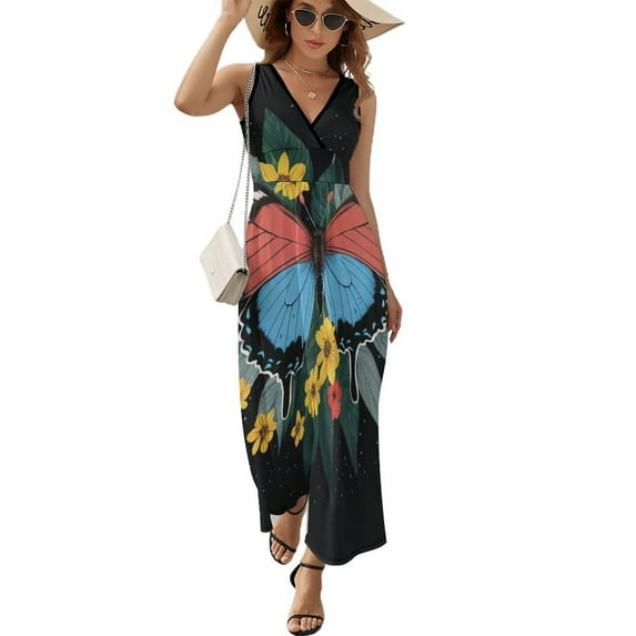 Butterfly Floral Art Print Dress Summer Street Style Bohemia Long ...