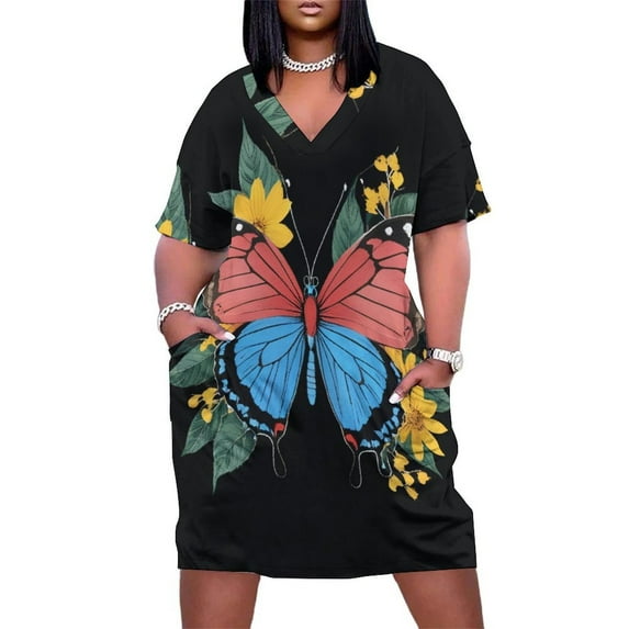 Butterfly Floral Art Print Loose Pocket Dress Dresses Summer Summer ...