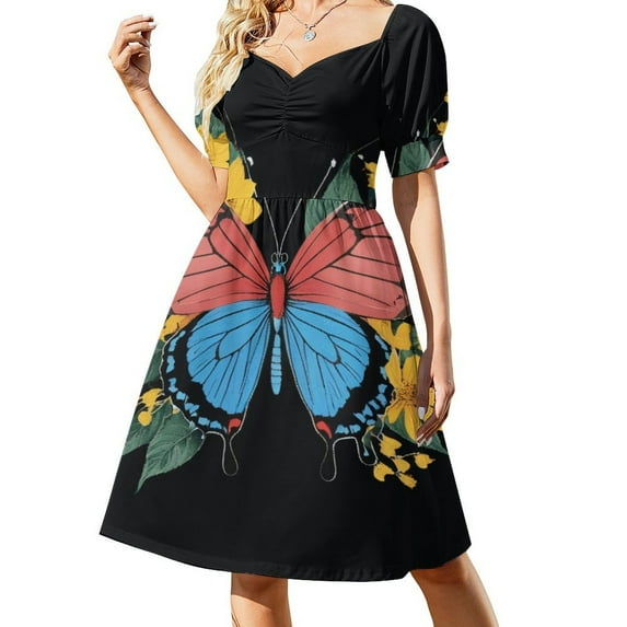 Butterfly Floral Art Print Short Sleeve Dress Clothes Women's Summer ...