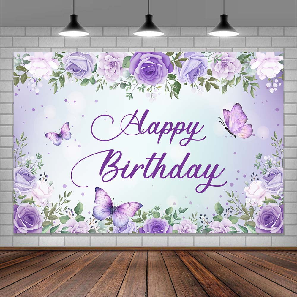 Butterfly Floral Backdrop for Birthday Party, Purple Butterflies ...