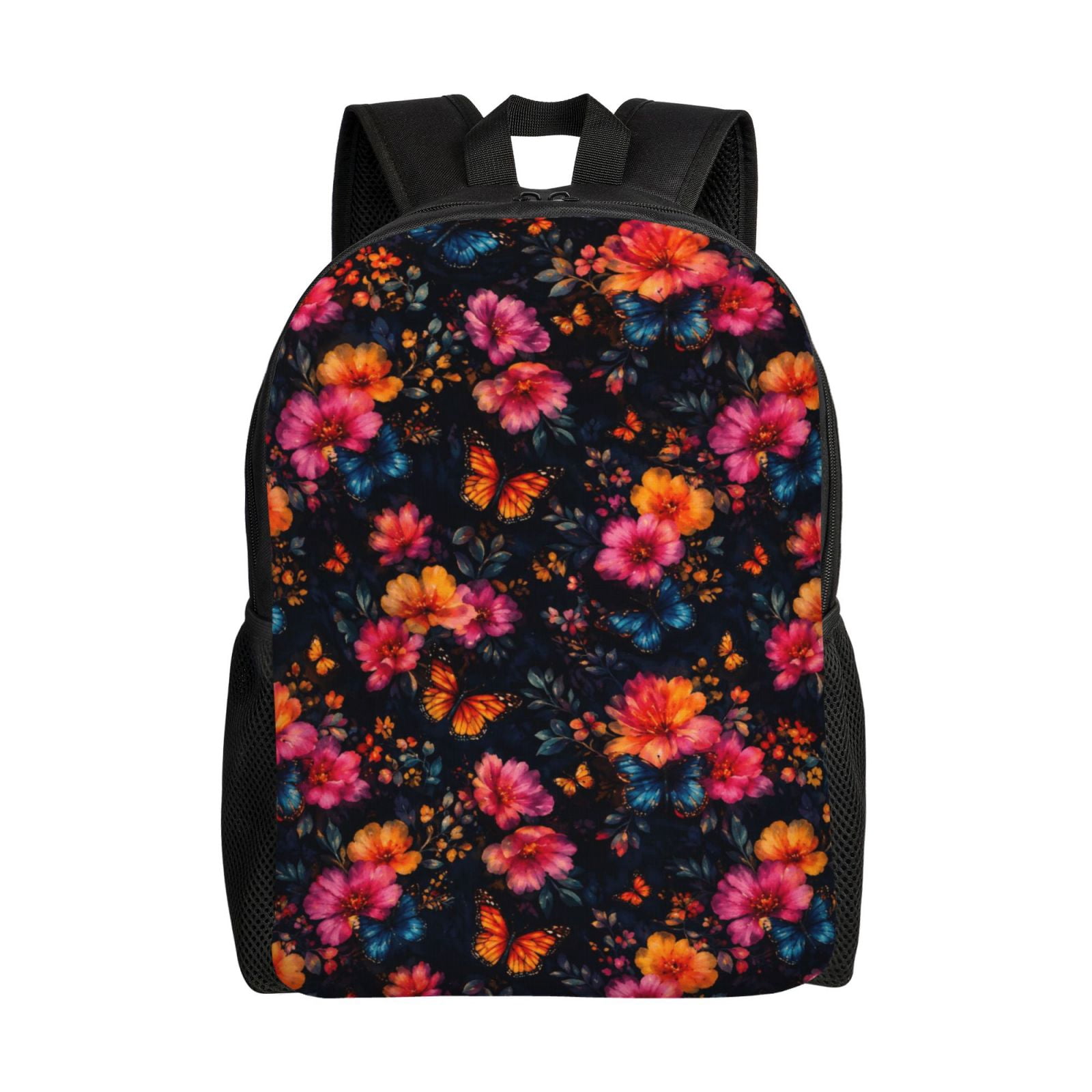 Butterfly Floral Backpack Full Front Print Travel Laptop Bag for Men ...
