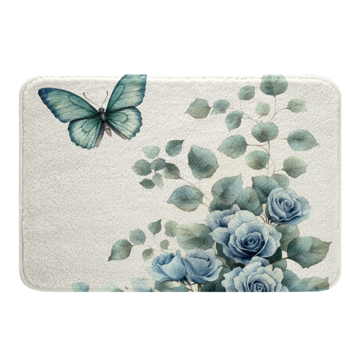 Butterfly Floral Bathroom Rug Set,Blue Rose Flower Leaf Bath Mat for ...