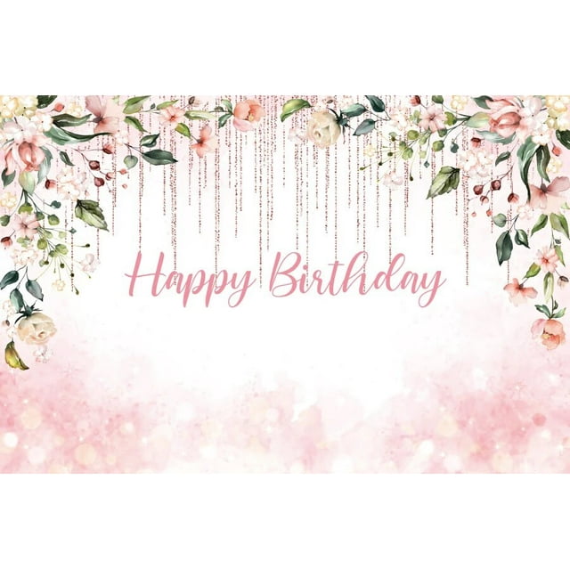 Butterfly Floral Birthday Backdrop Pink And Red Flowers Gold String ...